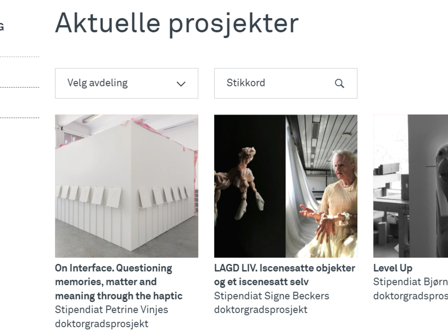 Ny kuf-side med aktuelle forskingsprosjekt - Kunsthøgskolen i Oslo